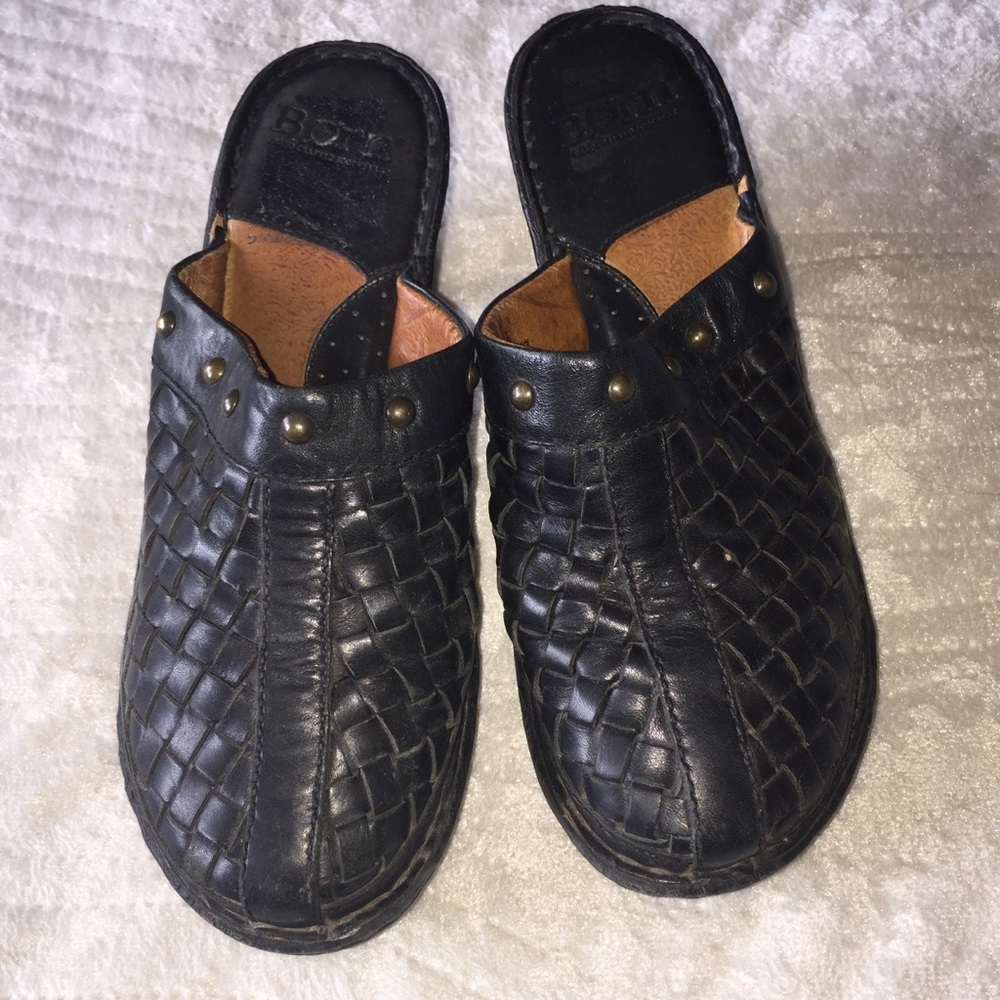 Born Woven Leather Black Clogs 6m - Gem